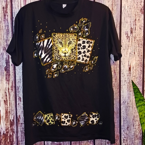Vintage | Tops | Vintage Glitter Cheetah Print Shirt | Poshmark